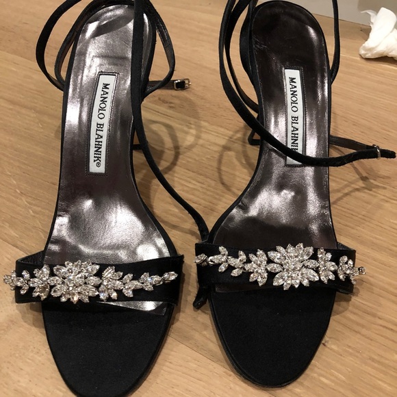 Manolo Blahnik | Shoes | Authentic Black Manolo Heels With Crystals ...